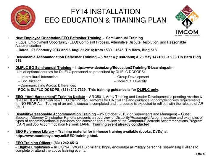 PPT - FY14 INSTALLATION EEO EDUCATION & TRAINING PLAN PowerPoint ...