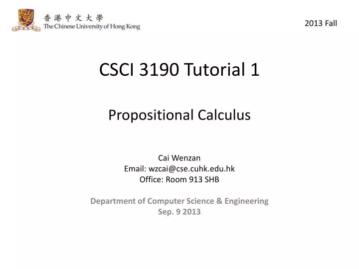 Ppt Csci 3190 Tutorial 1 Propositional Calculus Powerpoint Presentation Id3173135