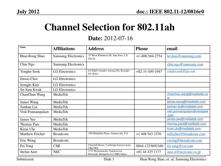PPT - Channel Selection for 802.11ah PowerPoint Presentation, free ...