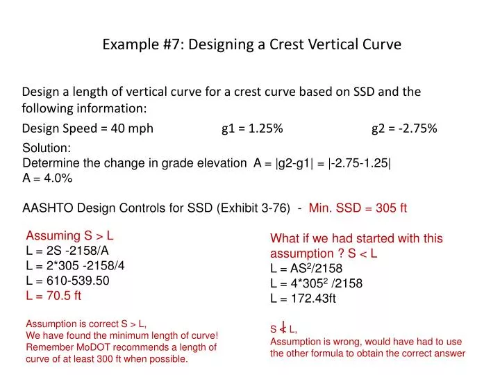 PPT - Example #7: Designing a Crest Vertical Curve PowerPoint ...