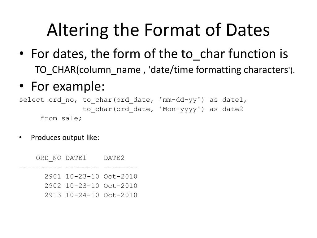 Ppt Sql Functions Character Functions And Tochar Date Fromatting Powerpoint Presentation Id 3421