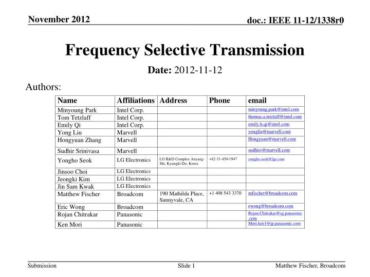 PPT - Frequency Selective Transmission PowerPoint Presentation, free ...