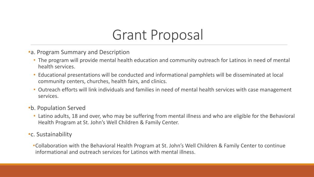PPT - MENTAL HEALTH OUTREACH PROGRAM FOR LATINOS: A GRANT PROPOSAL By ...