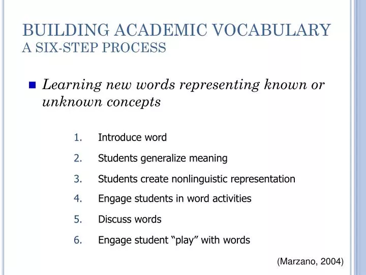 PPT - BUILDING ACADEMIC VOCABULARY A SIX-STEP PROCESS PowerPoint ...