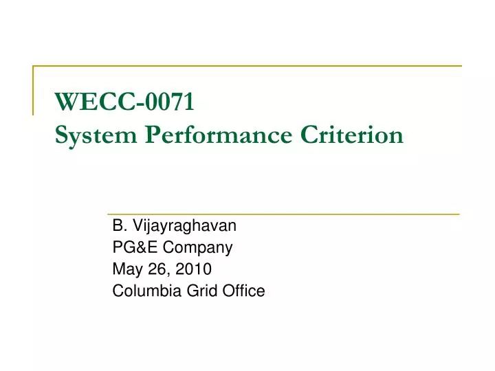 PPT - WECC-0071 System Performance Criterion PowerPoint Presentation ...