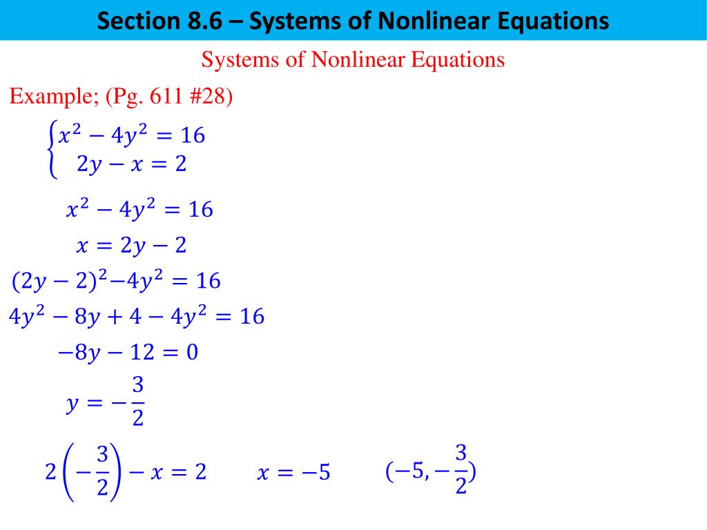 PPT Section 8 6 Systems Of Nonlinear Equations PowerPoint
