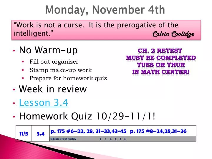 PPT - Monday, November 4th PowerPoint Presentation, free download - ID ...