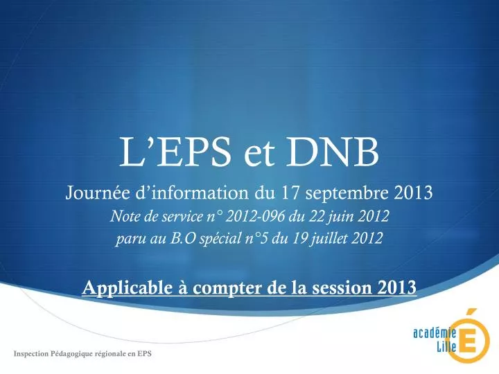 PPT - L’EPS et DNB PowerPoint Presentation, free download - ID:3180974