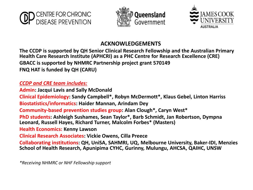 PPT - Robyn McDermott MBBS, FAFPHM, MPH, PhD. Director CCDP, JCU Cairns ...