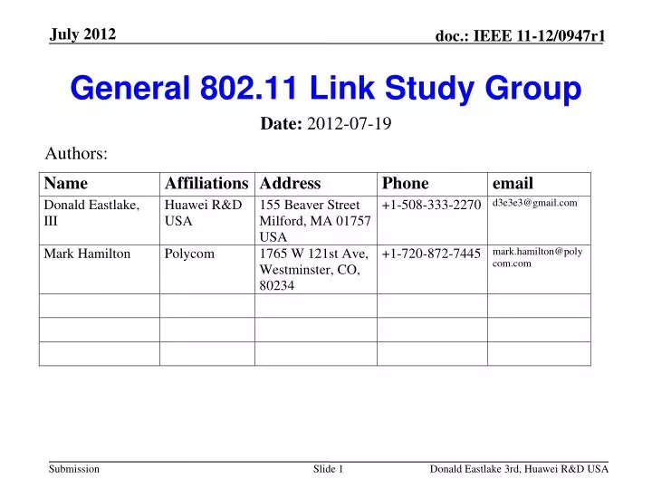 PPT - General 802.11 Link Study Group PowerPoint Presentation, free ...