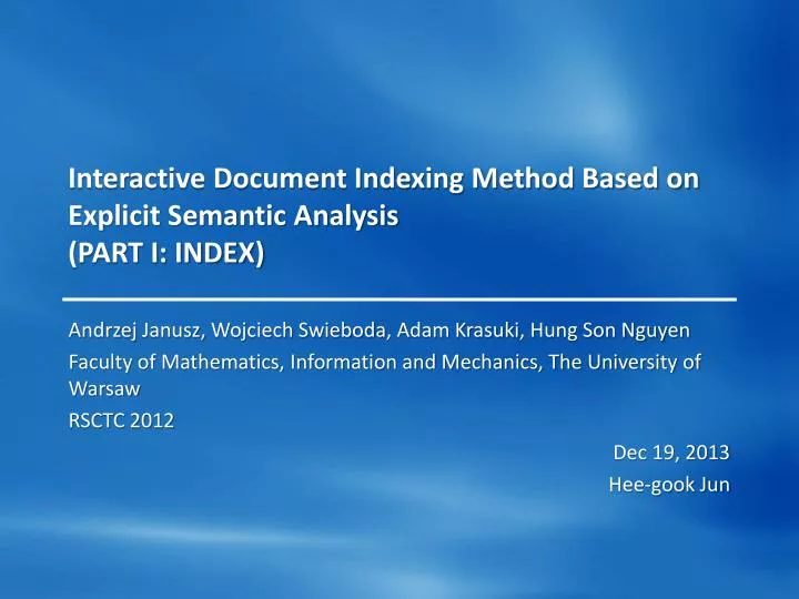 PPT - Interactive Document Indexing Method Based on Explicit Semantic Analysis (PART I: INDEX ...
