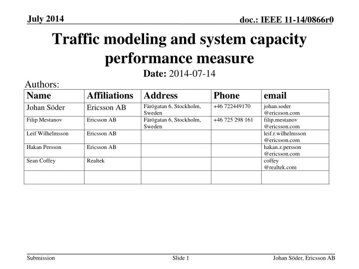 PPT - Traffic modeling and system capacity performance measure ...
