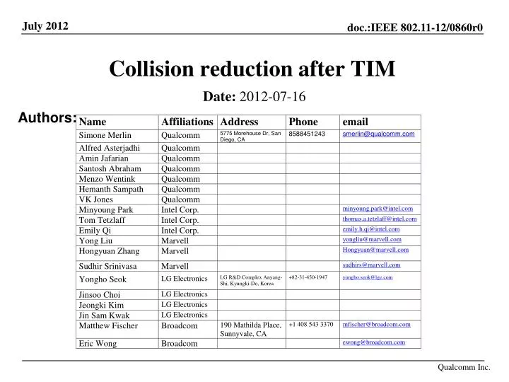 PPT - Collision reduction after TIM PowerPoint Presentation, free ...
