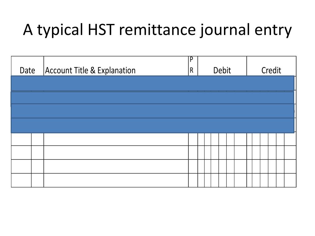 PPT - Journalizing HST – General Journal: Ex. 5 p. 217 (t), p. 138-139 ...