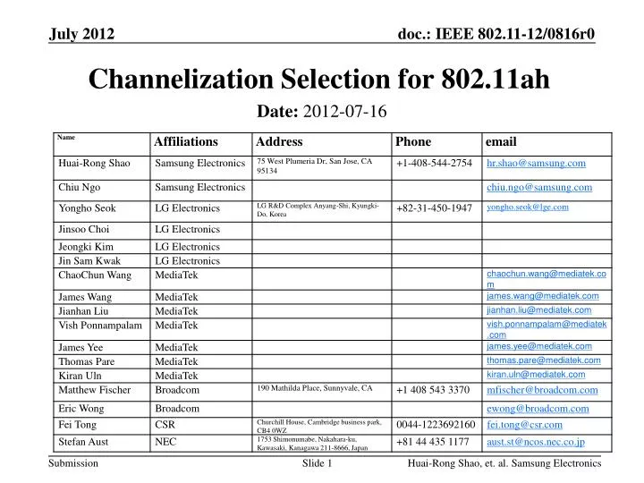 PPT - Channelization Selection for 802.11ah PowerPoint Presentation ...