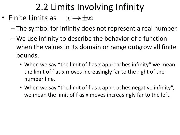 PPT - 2.2 Limits Involving Infinity PowerPoint Presentation, free ...