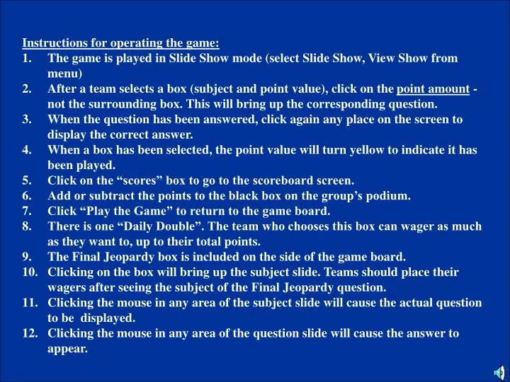 PPT - Instructions for operating the game: PowerPoint Presentation ...