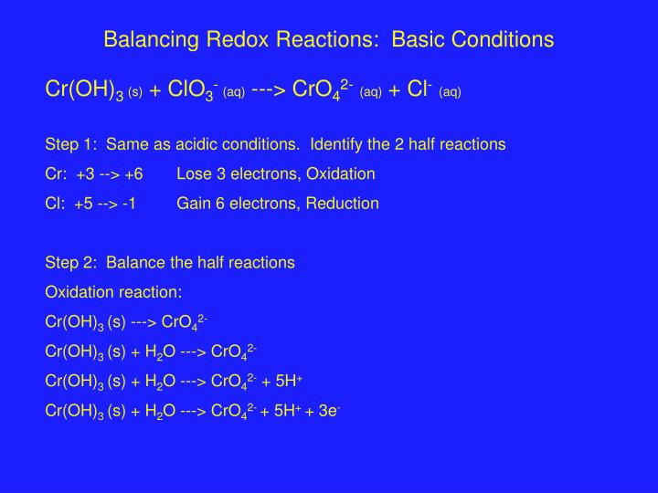 Balancing Redox Reactions In Acidic And Basic Conditions