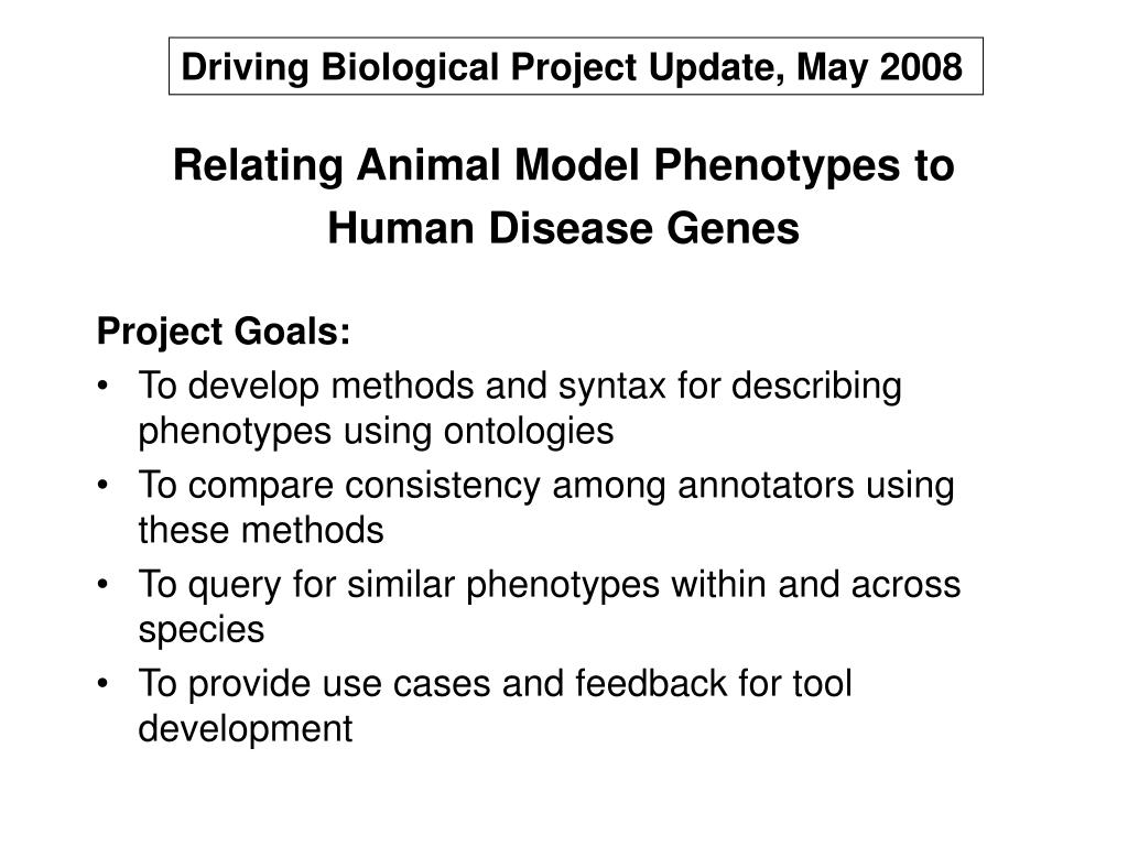 PPT - Relating Animal Model Phenotypes to Human Disease Genes Project ...