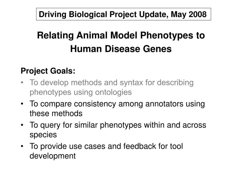 PPT - Relating Animal Model Phenotypes to Human Disease Genes Project ...