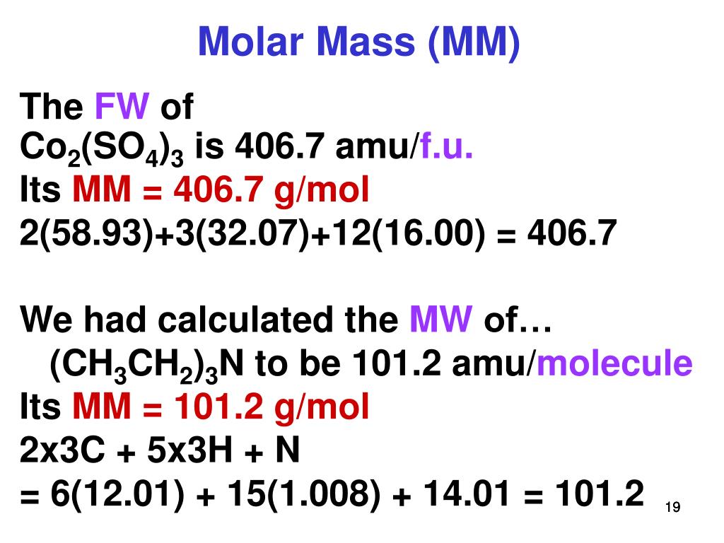 PPT - Atomic Weight, Molecular Weight, Formula Weight and Molar Mass ...