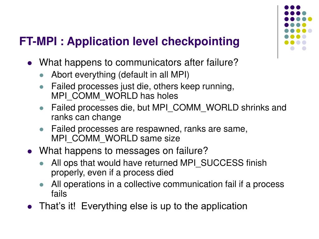 Ppt Building Fault Survivable Mpi Programs With Ft Mpi Using Diskless Checkpointing Powerpoint