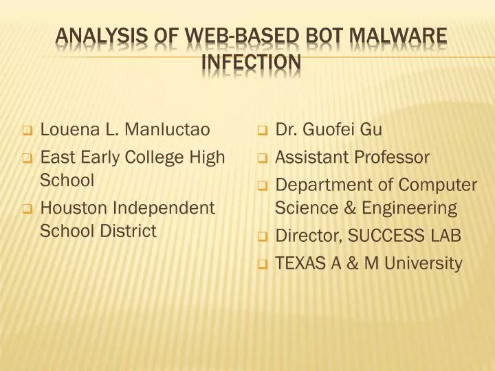 PPT - ANALYSIS OF WEB-BASED BOT MALWARE INFECTION PowerPoint ...