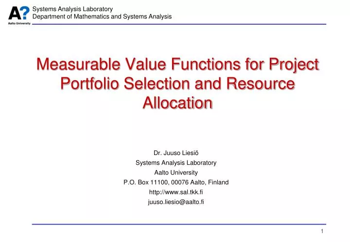 PPT - Measurable Value Functions for Project Portfolio Selection and ...