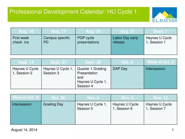 PPT - Professional Development Calendar: HU Cycle 1 PowerPoint ...