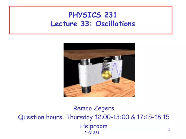 PPT - PHYSICS 231 Lecture 33: Oscillations PowerPoint Presentation ...