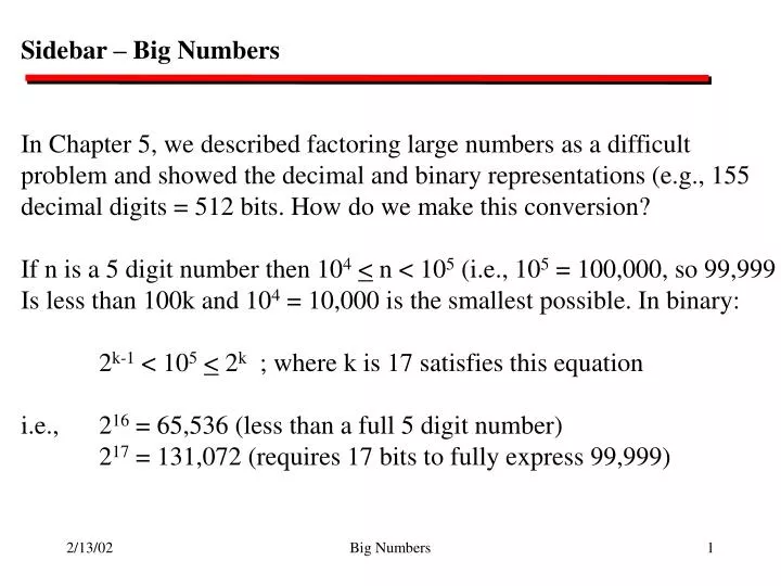 PPT - Sidebar – Big Numbers In Chapter 5, we described factoring large ...
