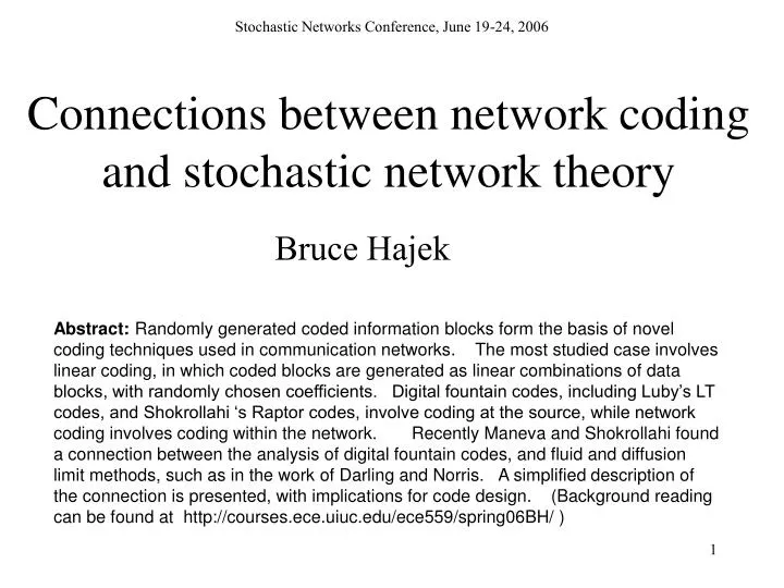 PPT - Connections between network coding and stochastic network theory PowerPoint Presentation ...