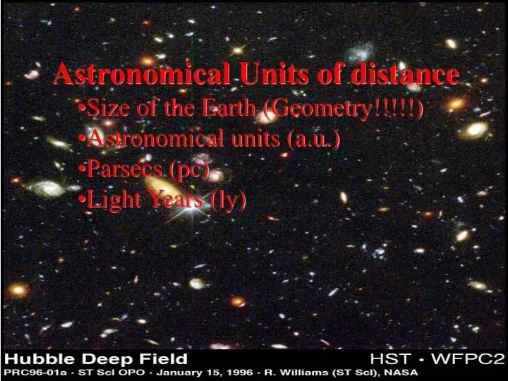 PPT - Astronomical Units of distance Size of the Earth (Geometry ...