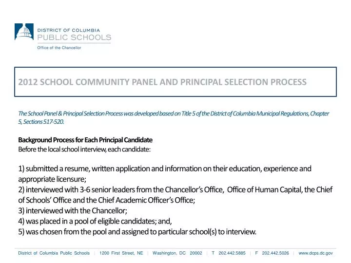 PPT - 2012 SCHOOL COMMUNITY PANEL AND PRINCIPAL SELECTION PROCESS ...