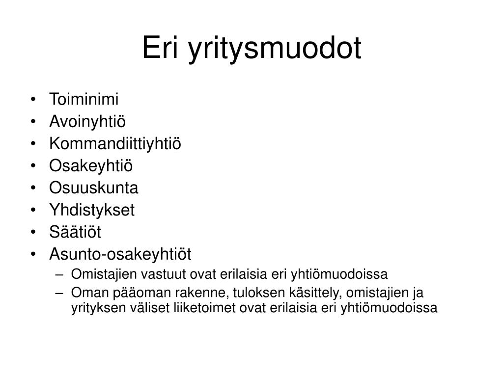 PPT - Yritysmuodot kirjanpidossa ja tilinpäätöksen työn kulku ...