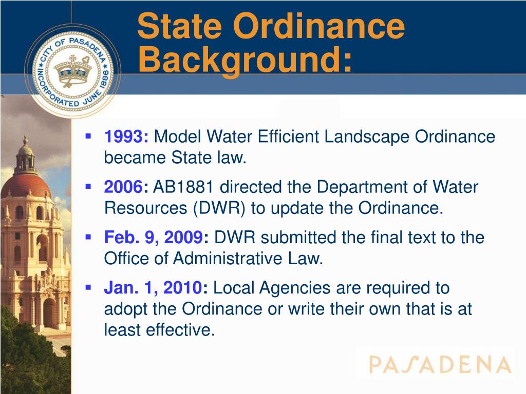 PPT - Proposed DRAFT New City Ordinance for Water Use in Landscaped ...