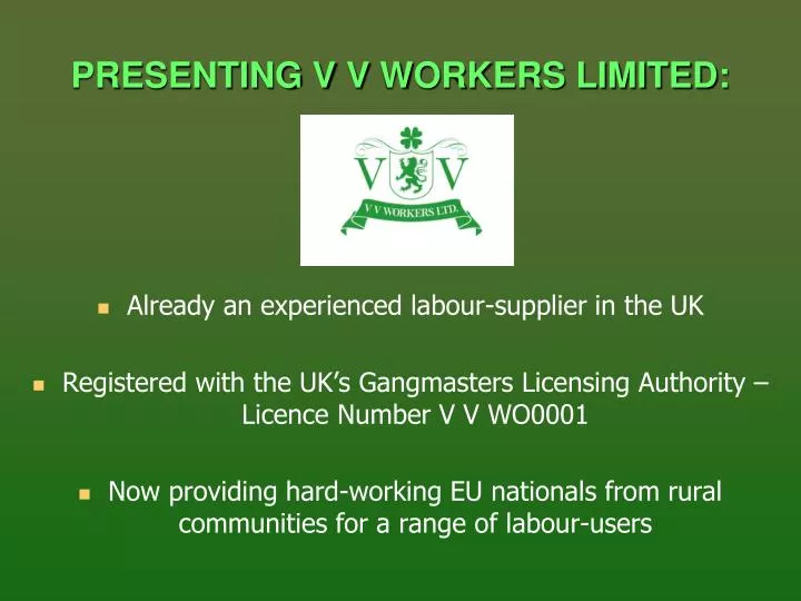 PPT - PRESENTING V V WORKERS LIMITED: PowerPoint Presentation, free ...