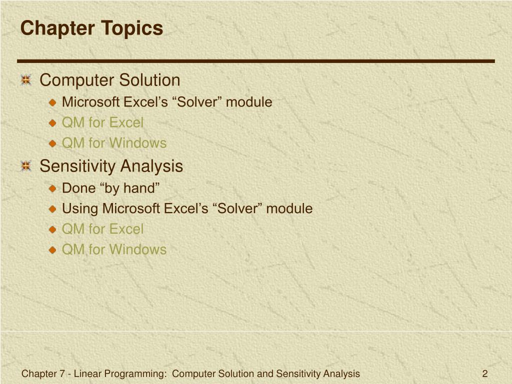 Ppt Chapter 7 Linear Programming Computer Solution And Sensitivity Analysis Powerpoint