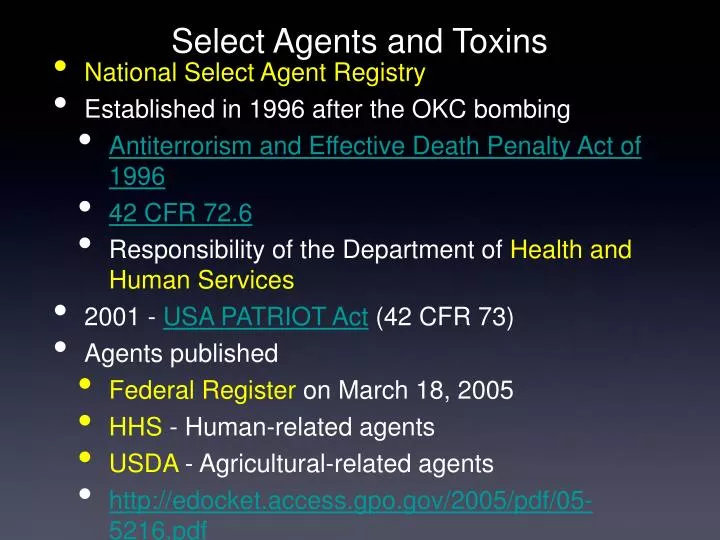 PPT - Select Agents and Toxins PowerPoint Presentation, free download ...
