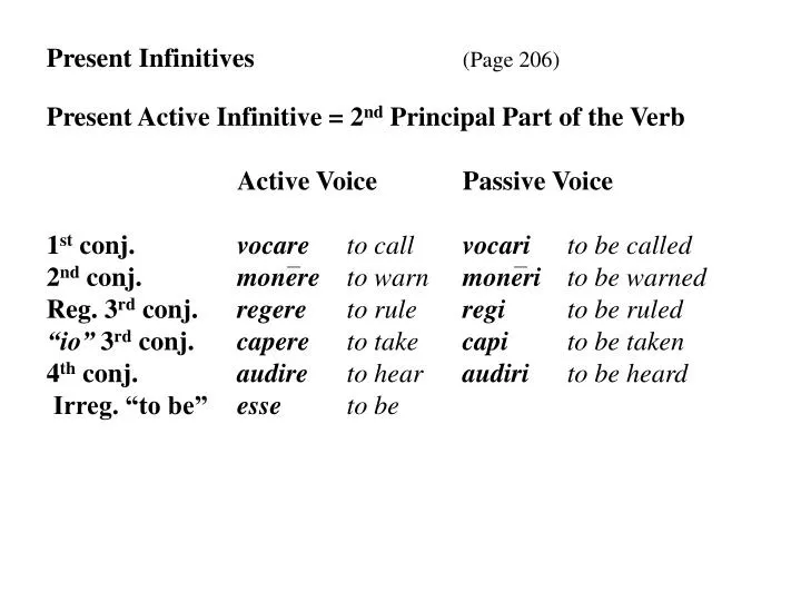 PPT - Present Infinitives (Page 206) Present Active Infinitive = 2 nd ...