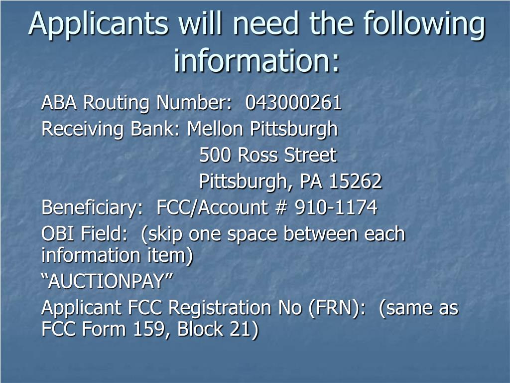 PPT - Auction 78: Seminar on AWS and Broadband PCS Wire Transfer ...