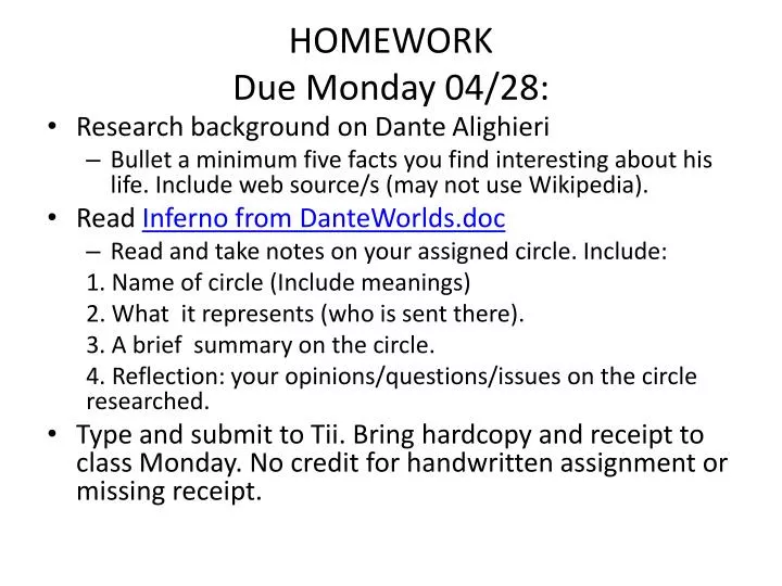 PPT - HOMEWORK Due Monday 04/28: PowerPoint Presentation, free download ...