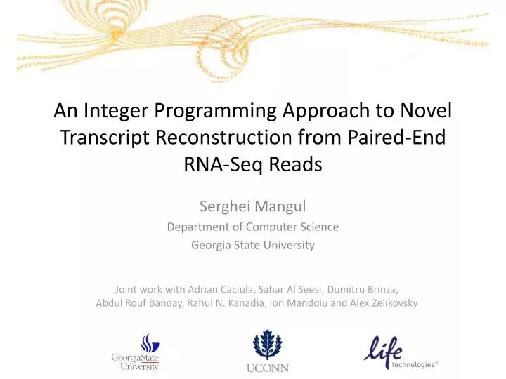 Ppt An Integer Programming Approach To Novel Transcript Reconstruction From Paired End Rna 2441