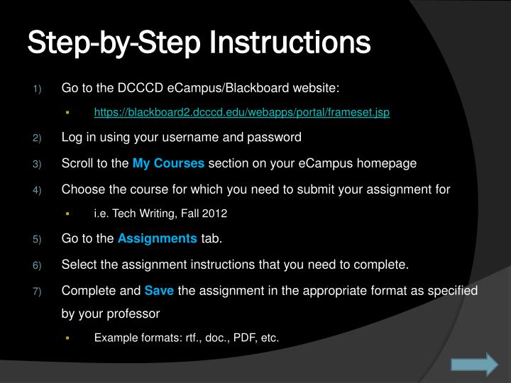 PPT - How to submit an assignment on eCampus for a DCCCD course ...
