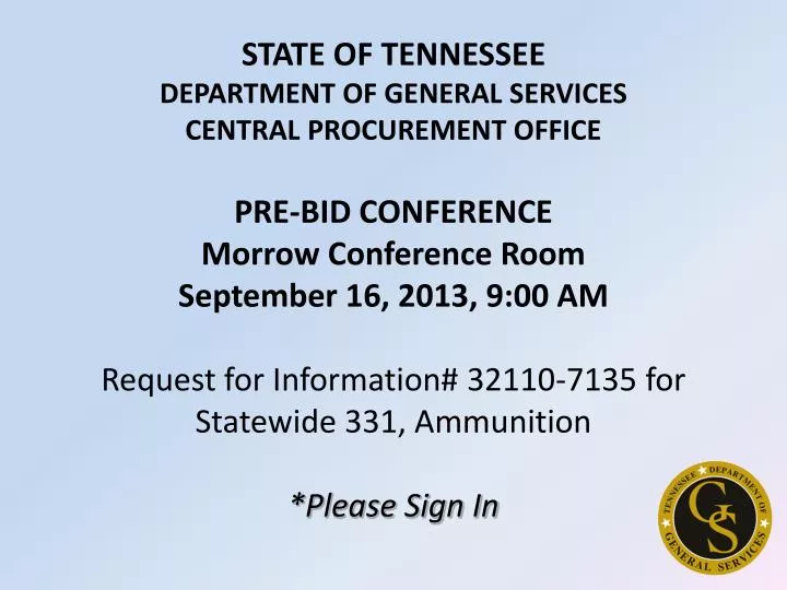PPT - STATE OF TENNESSEE DEPARTMENT OF GENERAL SERVICES CENTRAL ...