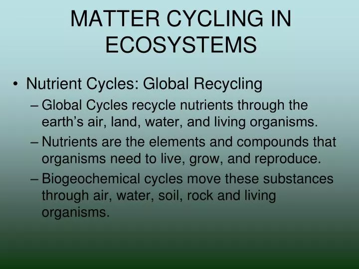 PPT - MATTER CYCLING IN ECOSYSTEMS PowerPoint Presentation, free ...