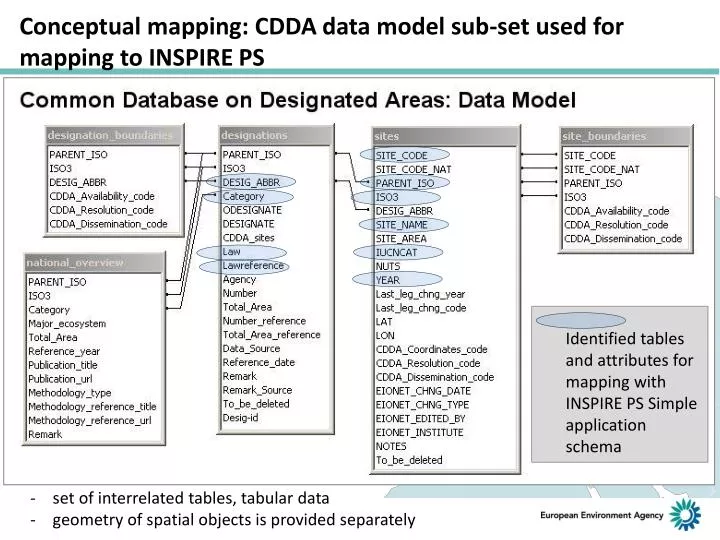 PPT - Conceptual mapping: CDDA data model sub-set used for mapping to ...