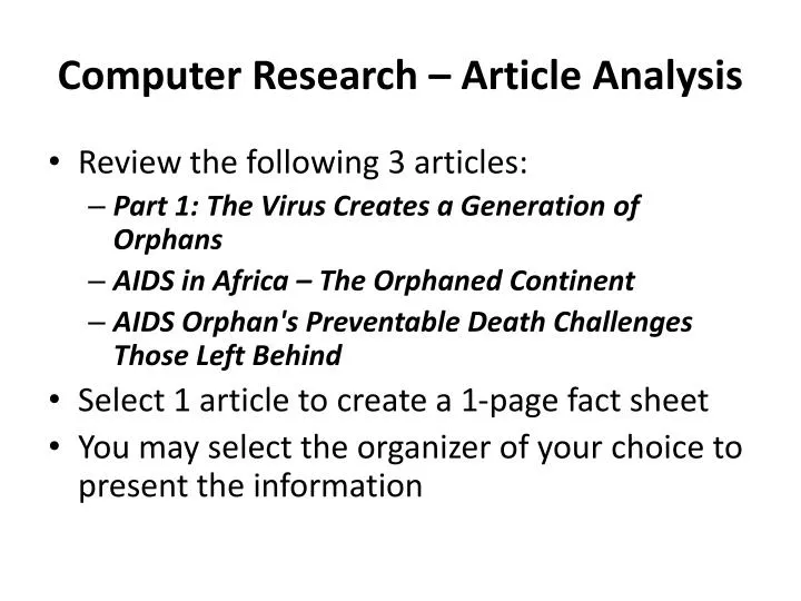 PPT - Computer Research – Article Analysis PowerPoint Presentation ...