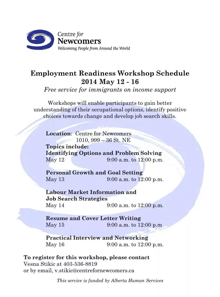 PPT - Employment Readiness Workshop Schedule 2014 May 12 - 16 ...
