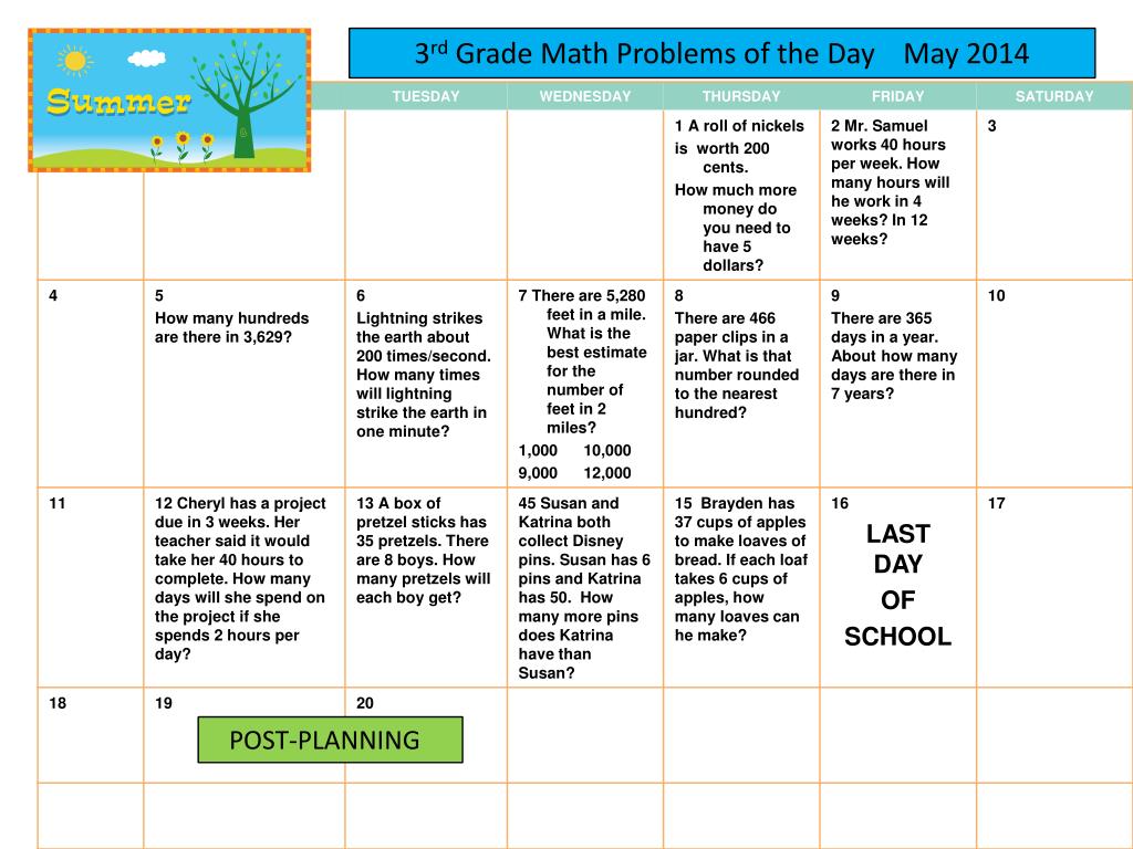 PPT 3rd Grade Math Problems Of The Day August 2013 May 2014 PPT 3rd Grade Math Problems Of The Day August 2013 May 2014